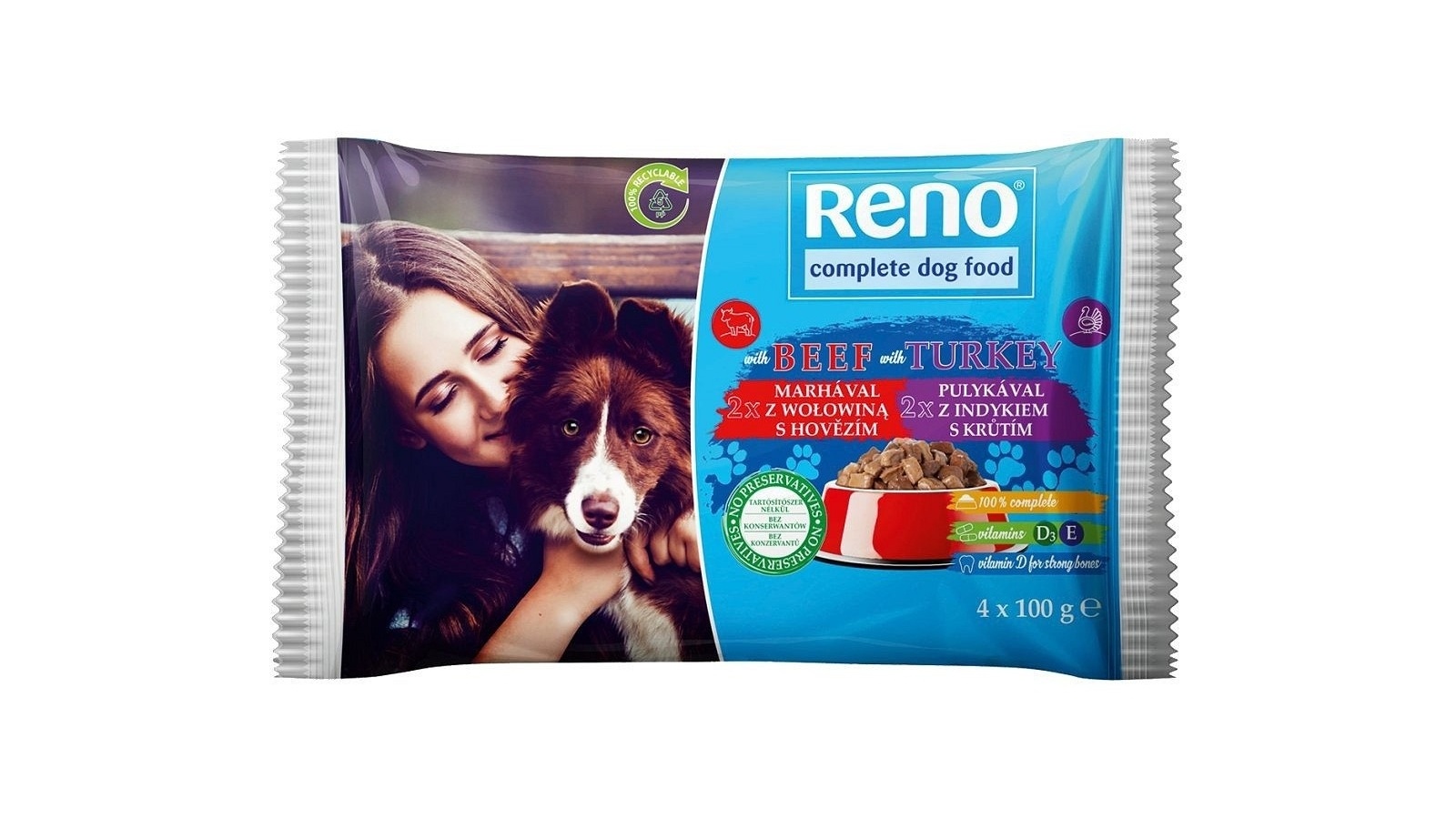 RENO hrana za pse goveđe i pureće meso 4x100g - Cjenoteka