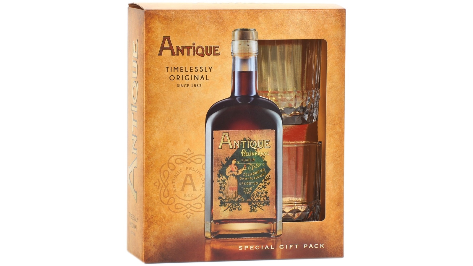 BADEL Antique pelinkovac 0,7l + 2 čaše - Cjenoteka