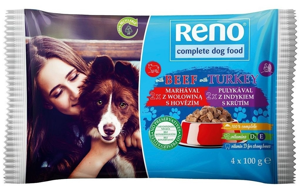RENO hrana za pse goveđe i pureće meso 4x100g - Cjenoteka